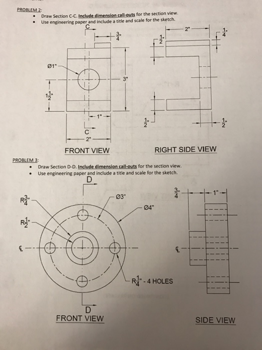 Solved Draw Section C-C. Include dimension call-outs for the | Chegg.com