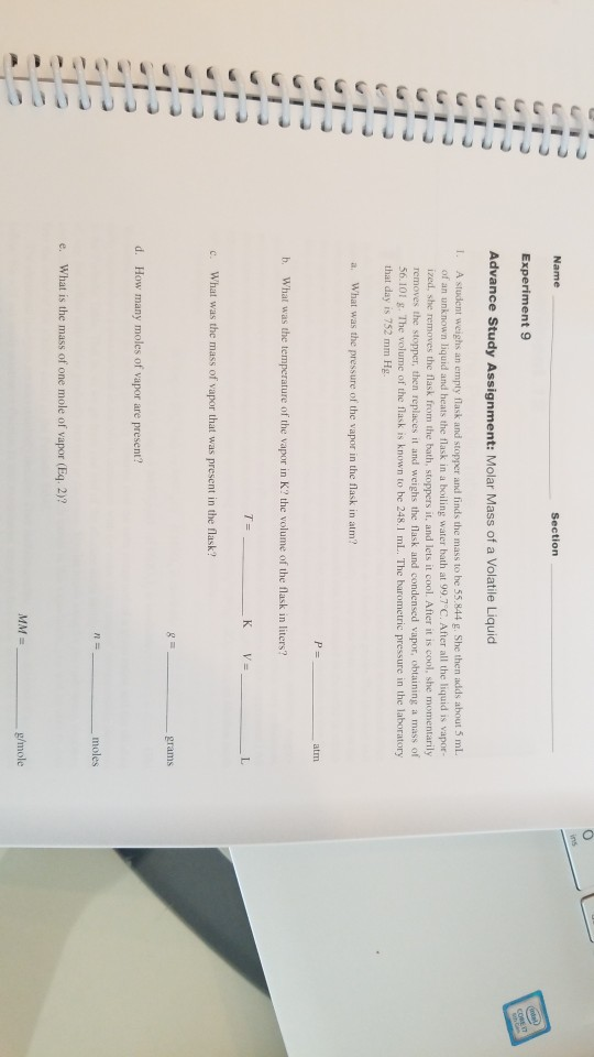 Solved Name Section Experiment 9 Advance Study Assignment: | Chegg.com