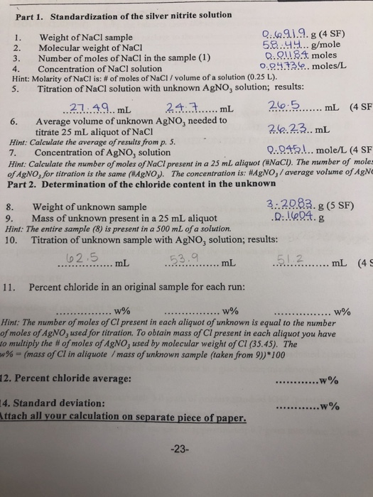 Solved Part 1. Standardization of the silver nitrite | Chegg.com
