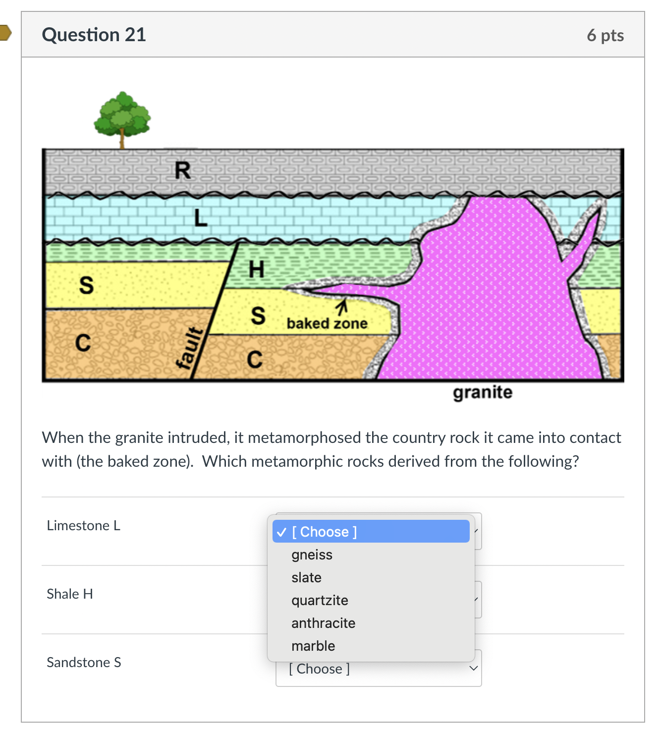 Solved When the granite intruded, it metamorphosed the | Chegg.com