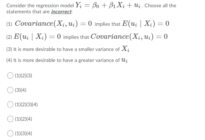 Solved Consider the regression model Y1 = Bo + B1X; + Uị. | Chegg.com