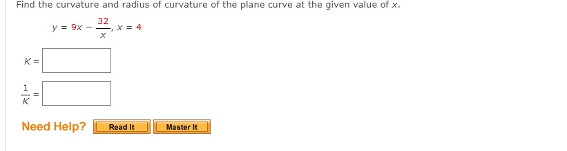Solved y=9x−x32,x=4 K= K1= | Chegg.com
