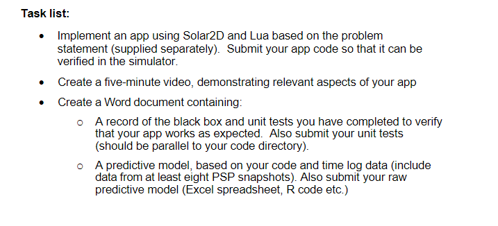 Solved Task list: - Implement an app using Solar2D and Lua | Chegg.com