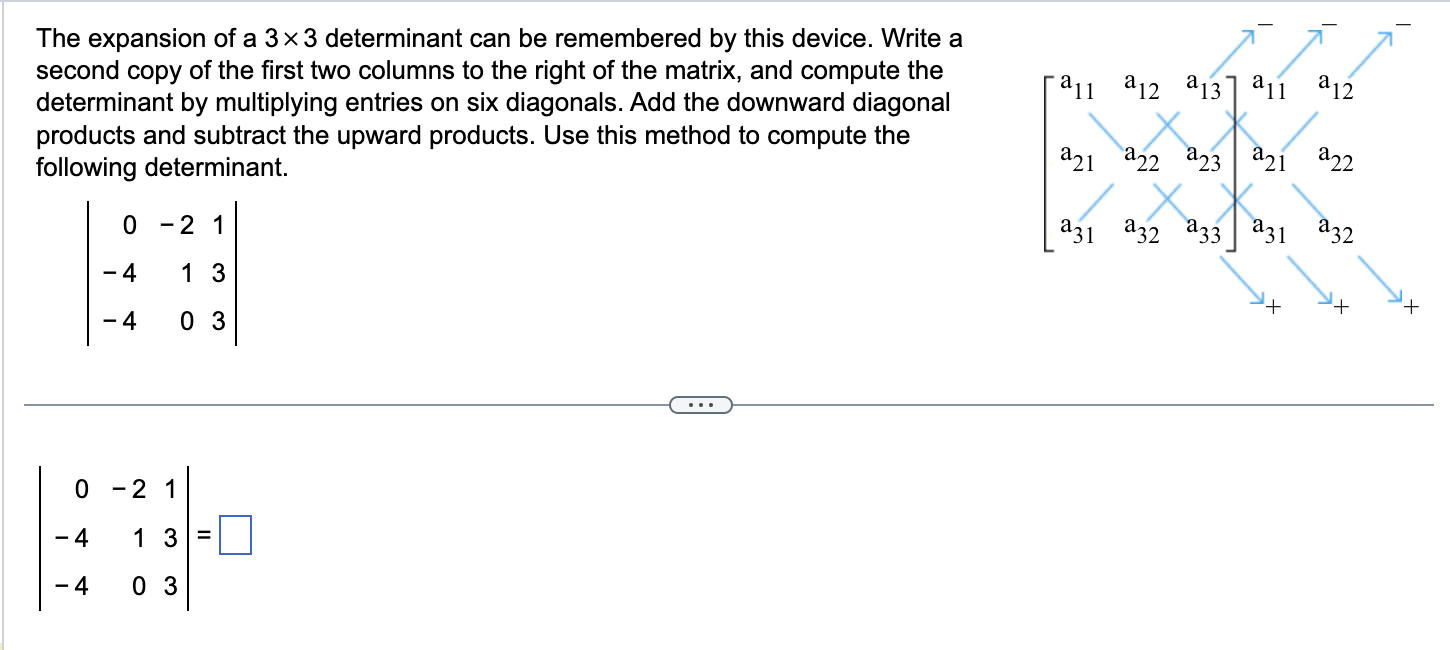 Solved The expansion of a 3×3 determinant can be remembered | Chegg.com