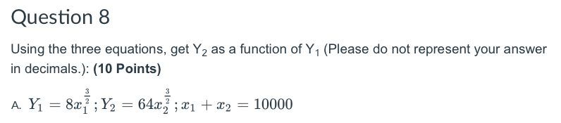 Solved Using the three equations, get Y2 as a function of Y1 | Chegg.com