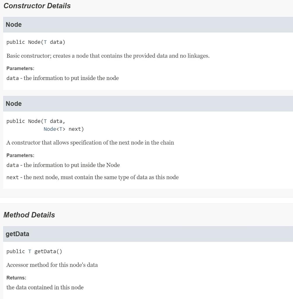 Solved Class Node Java Lang Object Node Type Parameters T