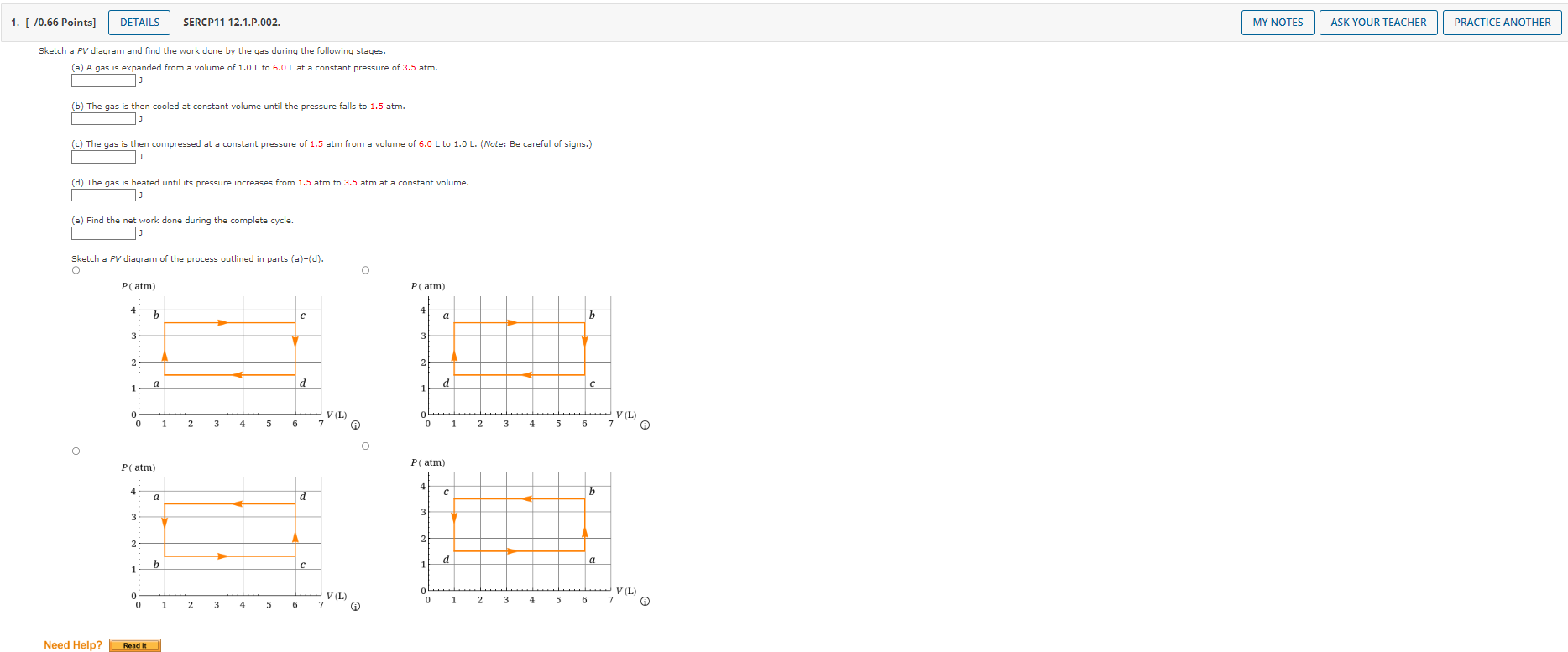 Solved etch a PV diagram and find the work done by the gas | Chegg.com