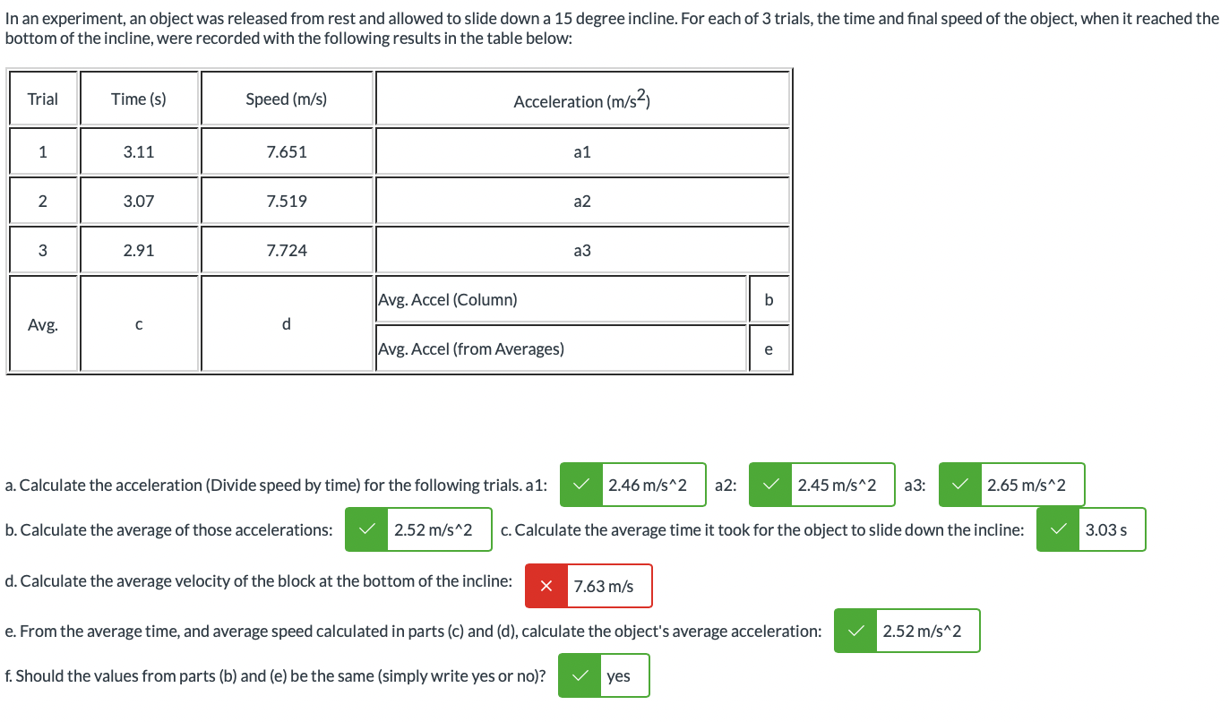 Solved Trial Time (s) Speed (m/s) 1 2.94 7.689 2. 3.07 7.519 | Chegg.com