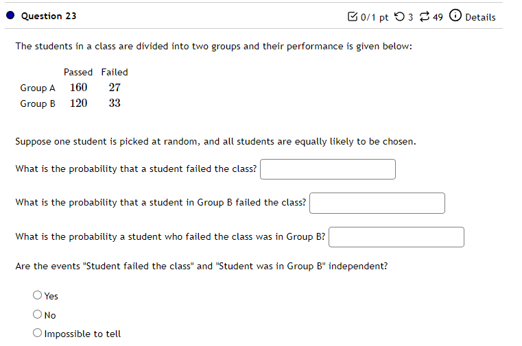 Solved The students in a class are divided into two groups | Chegg.com