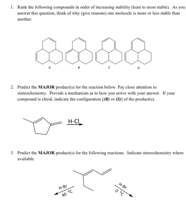 Solved 1. Rank the following compounds in order of | Chegg.com