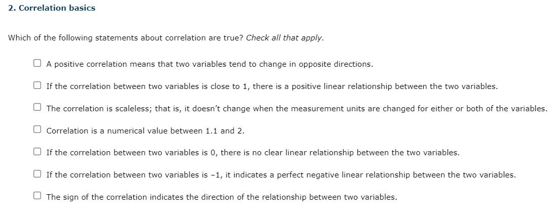 Solved 2. Correlation basics Which of the following | Chegg.com