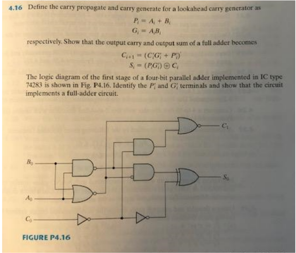 Solved 4.16 ﻿Define the carry propagate and carry generate | Chegg.com