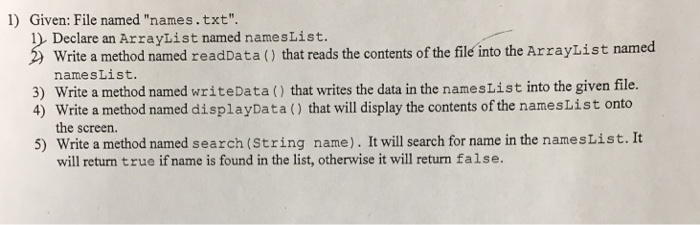 Solved 1) Given: File named "names.txt" 1) Declare an | Chegg.com