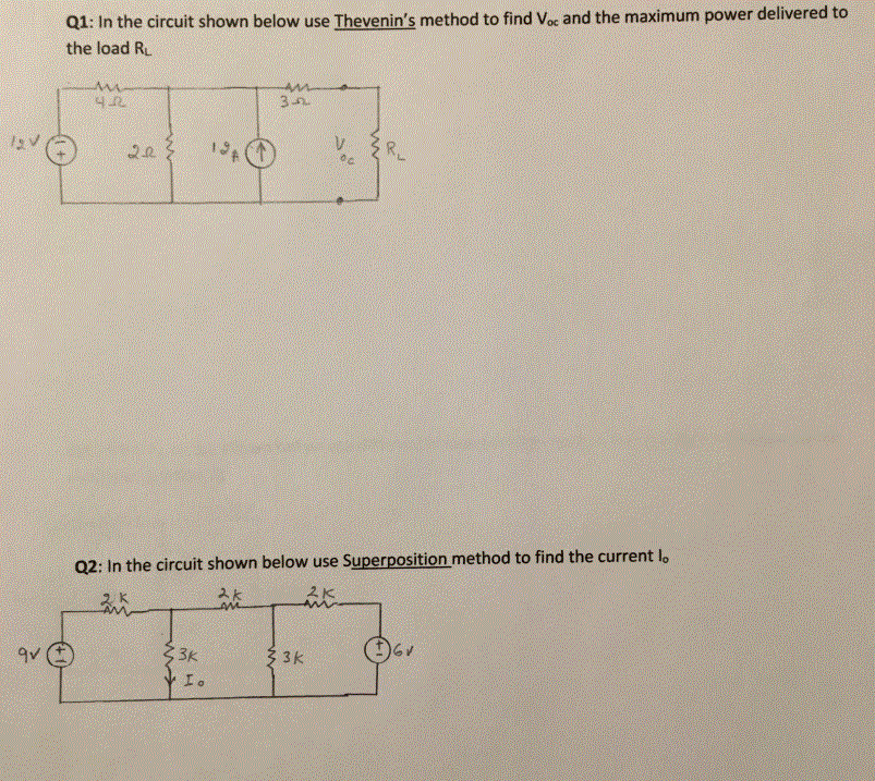 Solved Q1: In the circuit shown below use Thevenin's method | Chegg.com