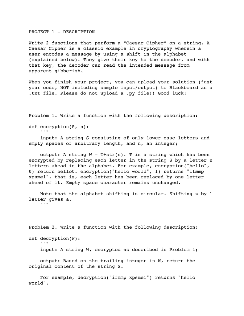 Solved PROJECT 1 DESCRIPTION Write 2 functions that perform | Chegg.com