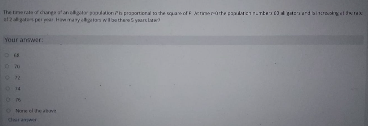Solved The time rate of change of an alligator population | Chegg.com
