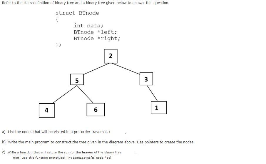 Solved Refer to the class definition of binary tree and a | Chegg.com