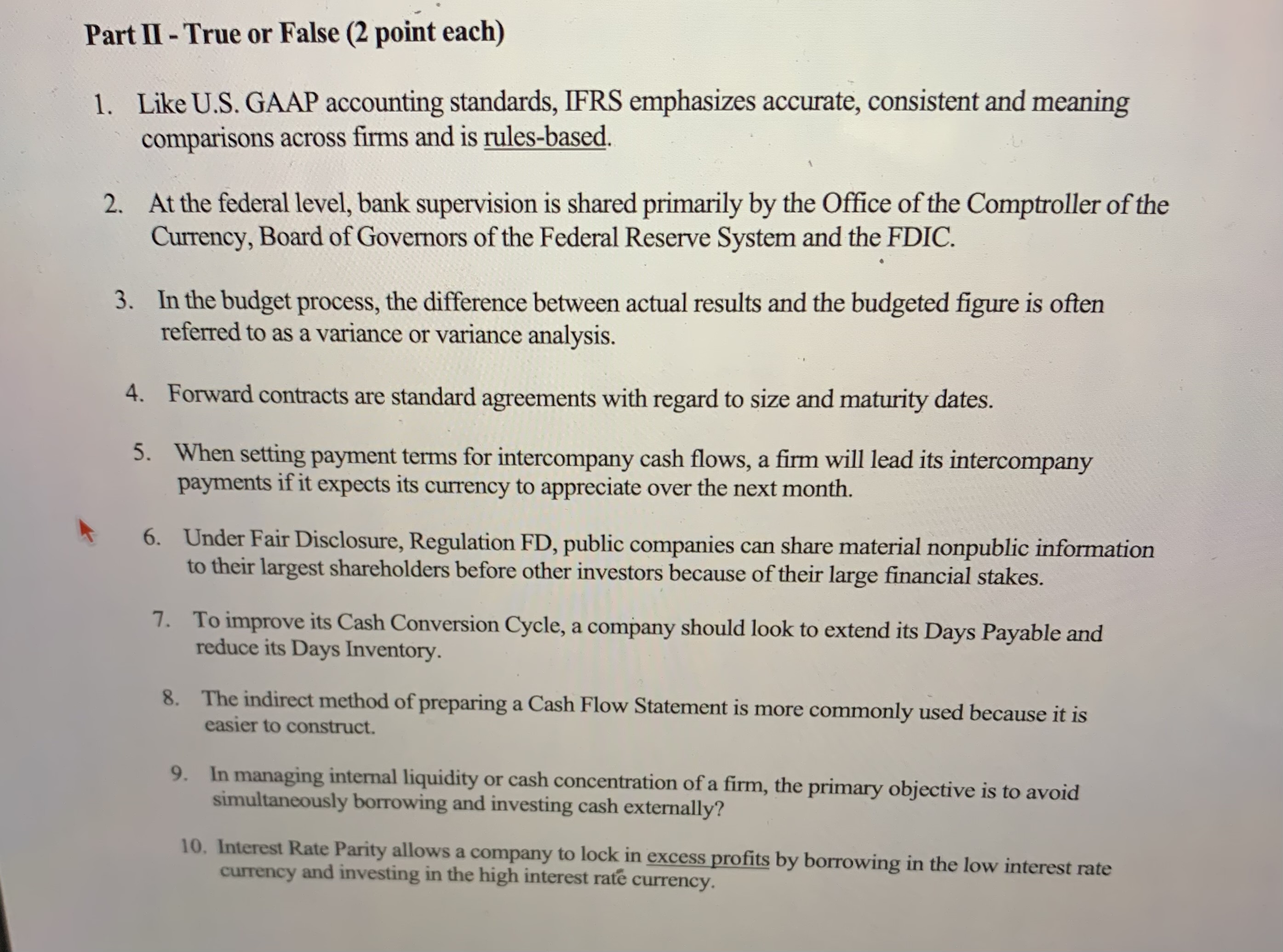 Solved Part II - True or False ( 2 point each) 1. Like U.S. | Chegg.com