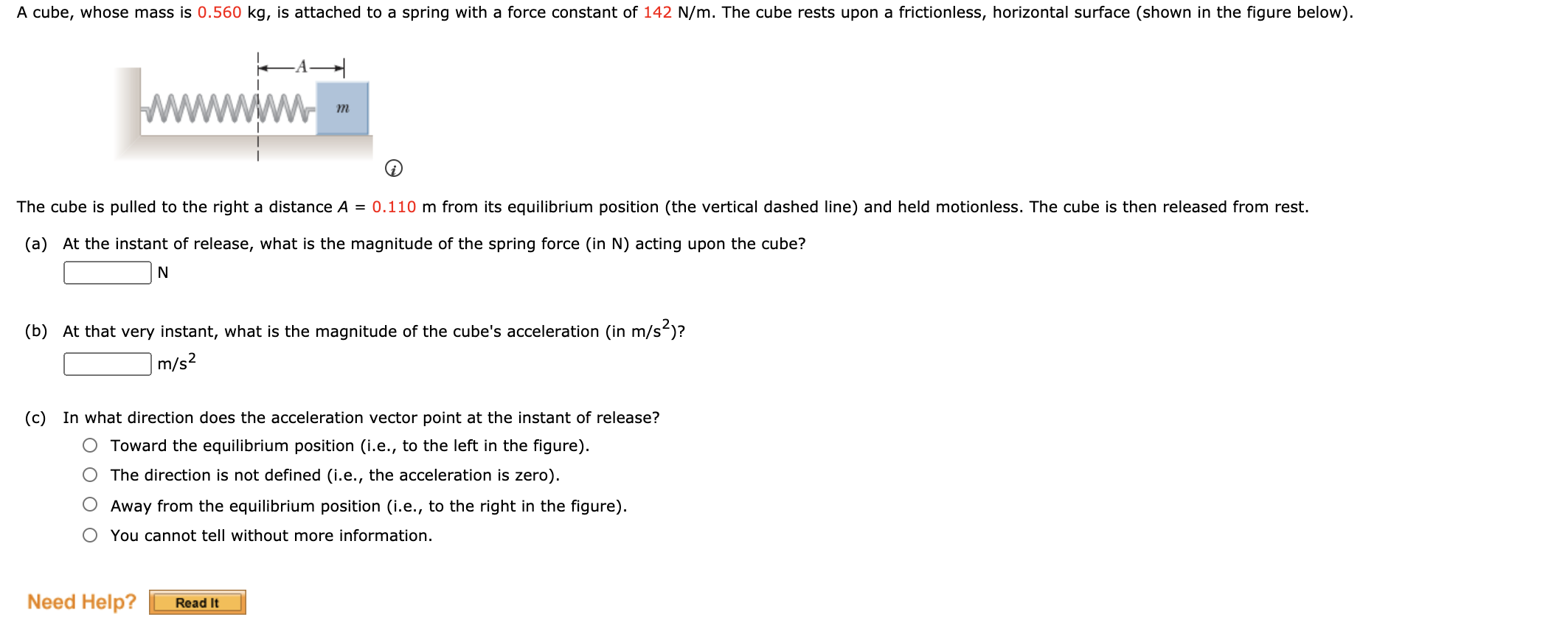 Solved A cube, whose mass is 0.560 kg, is attached to a | Chegg.com