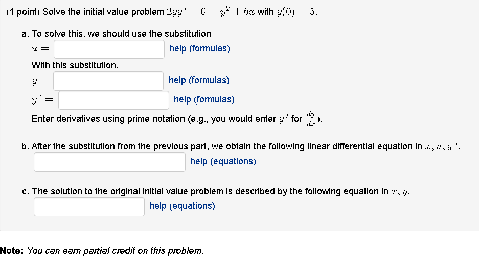 Solved (1 point) Solve the initial value problem 2yy' + 6 = | Chegg.com