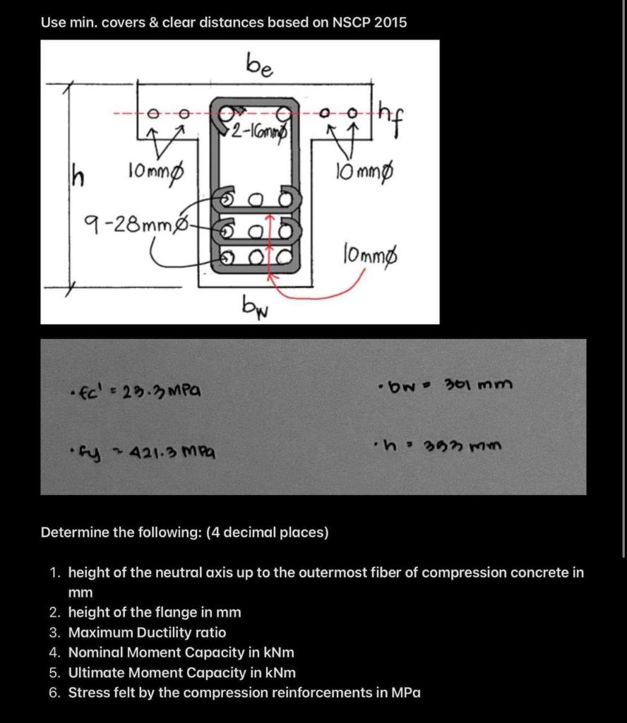 Use min. covers \& clear distances based on NSCP 2015 | Chegg.com