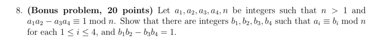 Solved Let a1,a2,a3,a4,n ﻿be integers such that n>1 ﻿and | Chegg.com