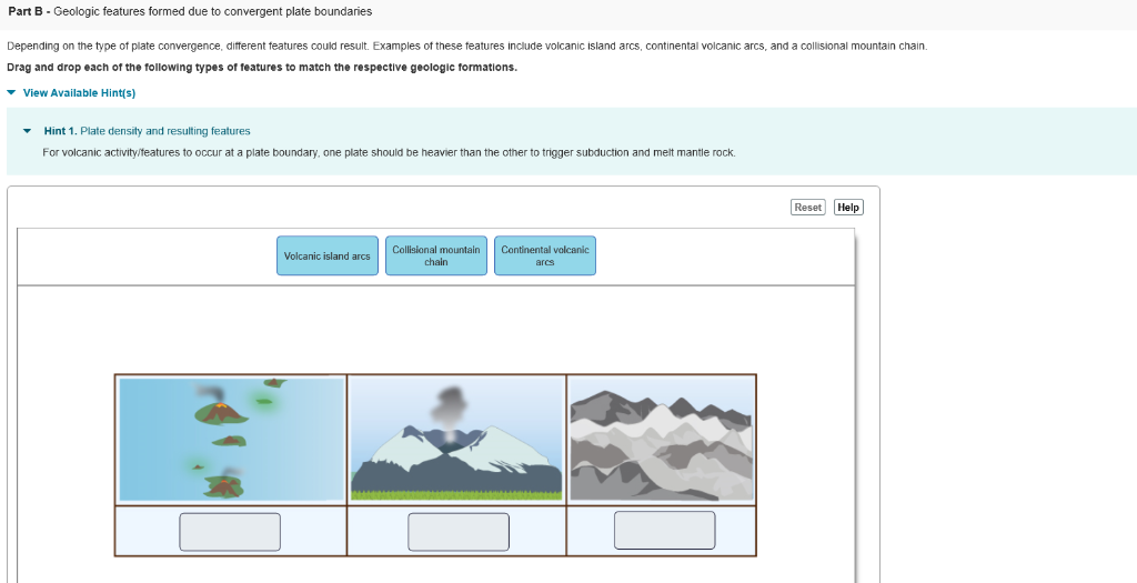 Solved Part A Types of convergent plate boundaries Identify | Chegg.com