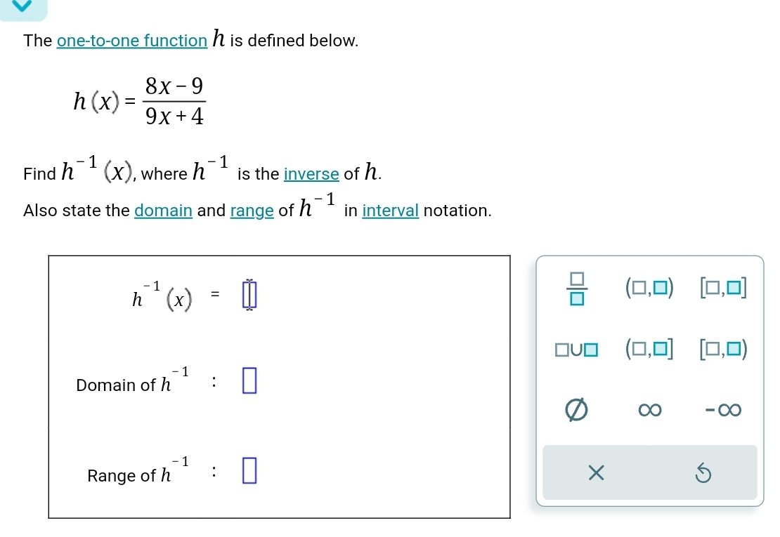 Solved The one-to-one function h ﻿is defined | Chegg.com