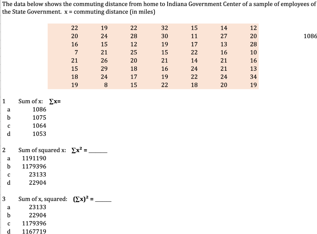 Solved The data below shows the commuting distance from home | Chegg.com