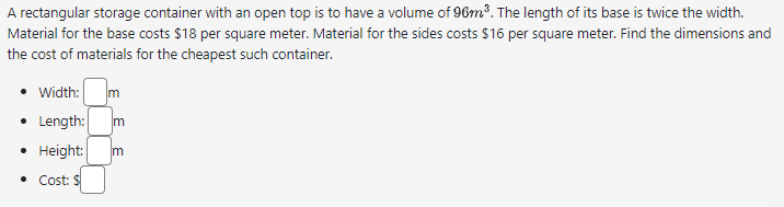 Solved A rectangular storage container with an open top is | Chegg.com