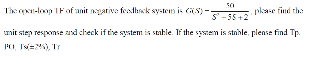 Solved 50 The open-loop TF of unit negative feedback system | Chegg.com