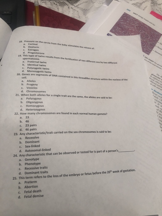 Solved 18. Pressure on the cervix from t the baby stimulates | Chegg.com