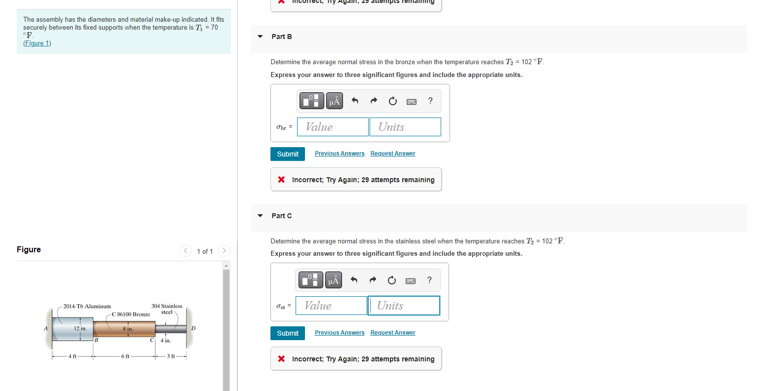 Solved The assembly has the diameters and material make-up | Chegg.com