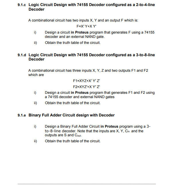 Solved 9.1.c Logic Circuit Design with 74155 Decoder | Chegg.com