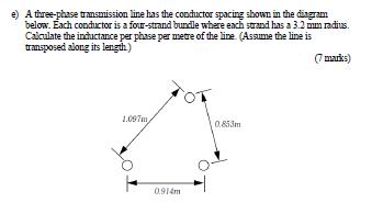 Solved e) A three-phase transmission line has the | Chegg.com