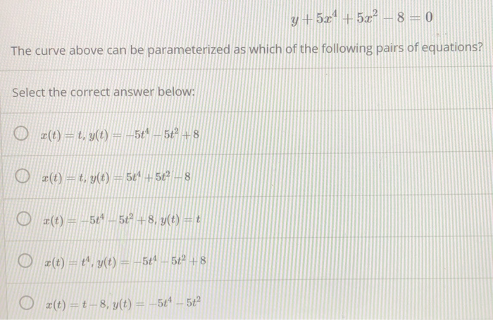 Solved y 51 52280 The curve above can be parameterized as | Chegg.com