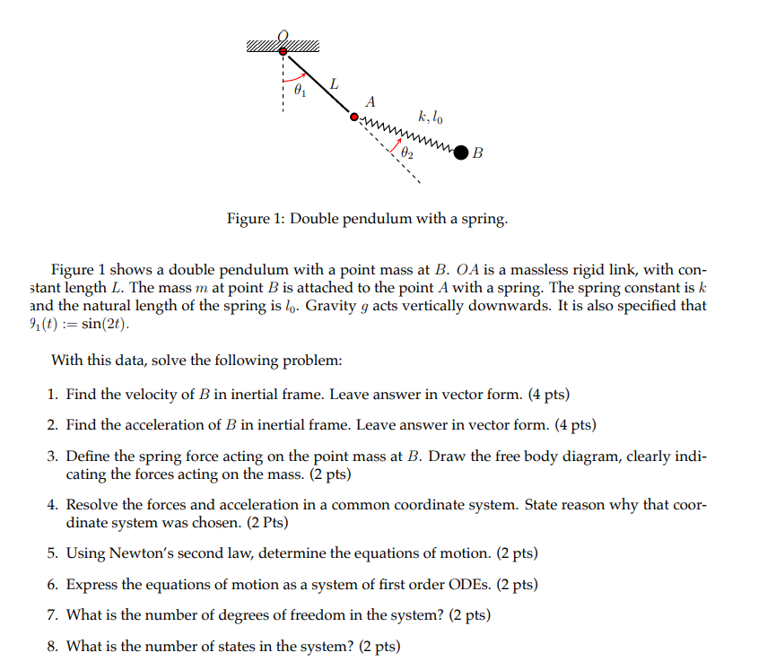 Solved L A klo 02 B Figure 1: Double pendulum with a spring. | Chegg.com