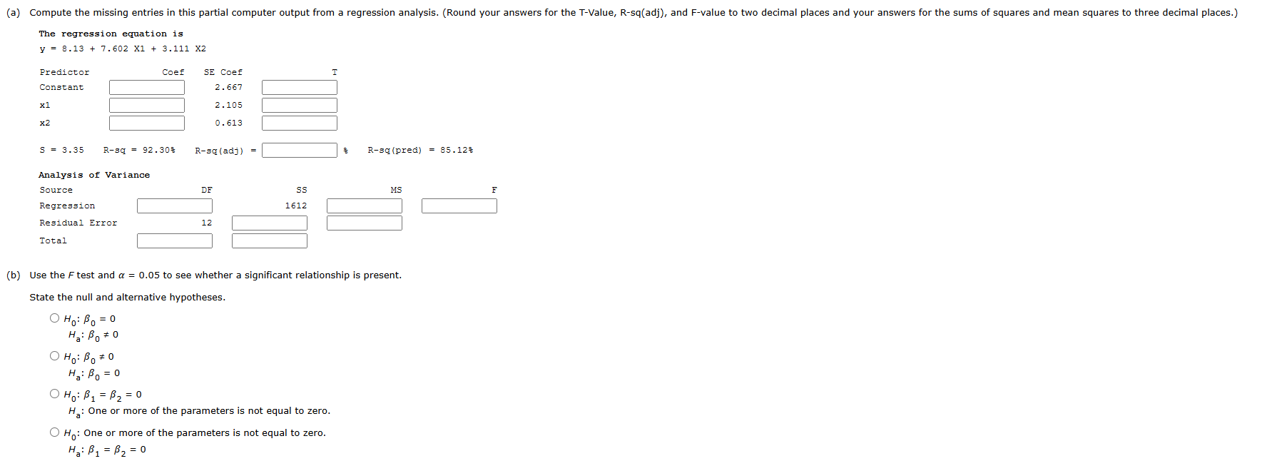 Solved The regression equation | Chegg.com