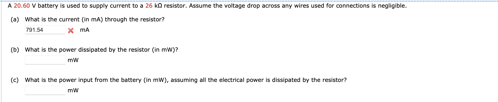 Solved A 20.60 V battery is used to supply current to a 26kΩ | Chegg.com