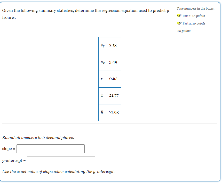 Solved Given the following summary statistics, determine the | Chegg.com Solved Given the following summary statistics, determine the | Chegg.com