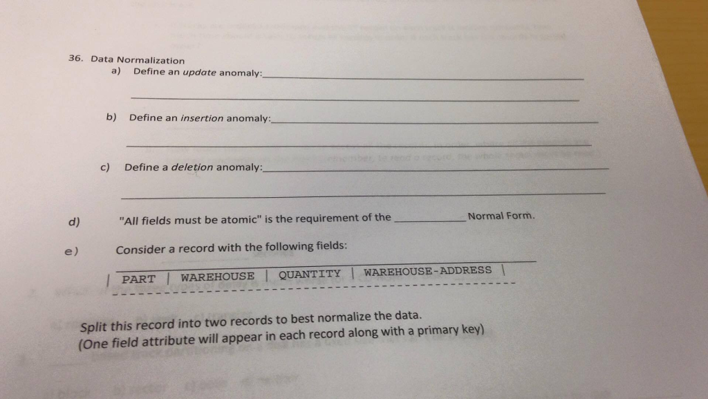 (Solved) : 36 Data Normalization Define Update Anomaly B Define ...