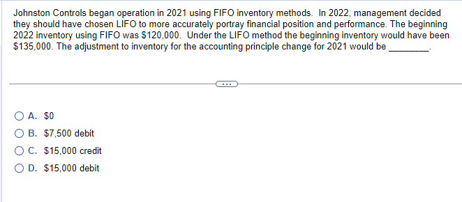 Solved Johnston Controls began operation in 2021 using FIFO | Chegg.com