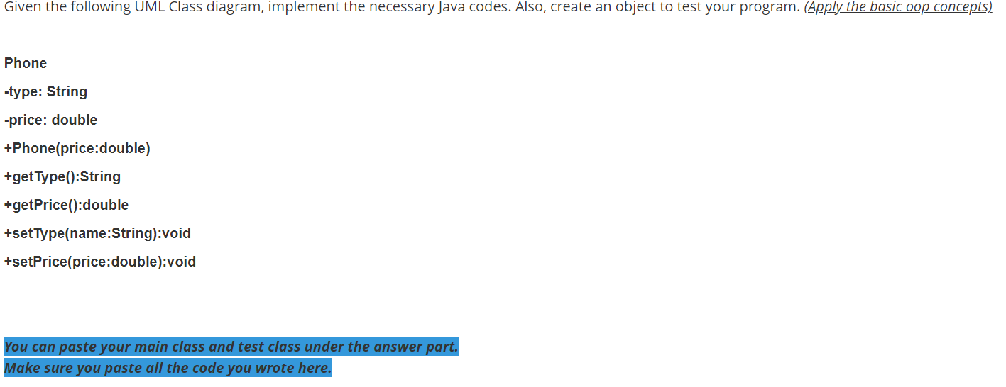 Solved undefinedGiven the following UML Class | Chegg.com