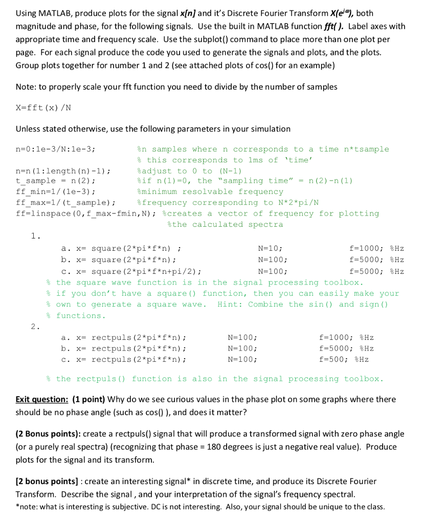 Solved Using MATLAB, produce plots for the signal xin] and | Chegg.com