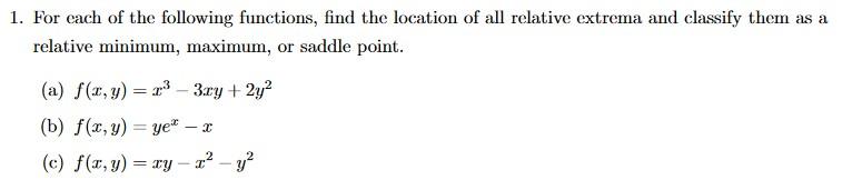 Solved For each of the following functions, find the | Chegg.com