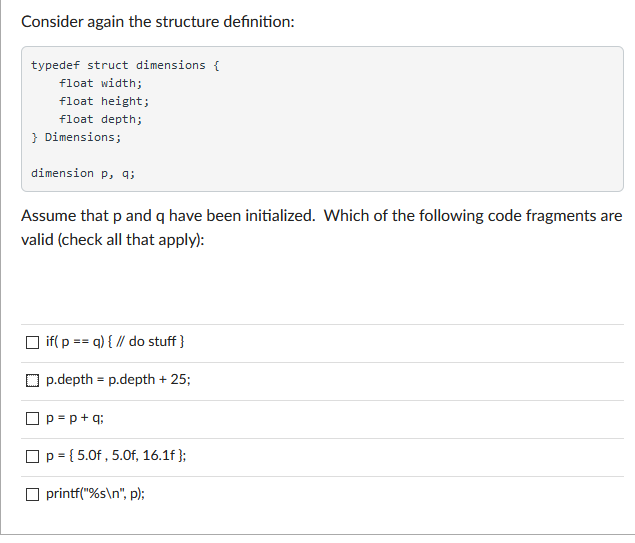 Solved Consider again the structure definition: typedef | Chegg.com