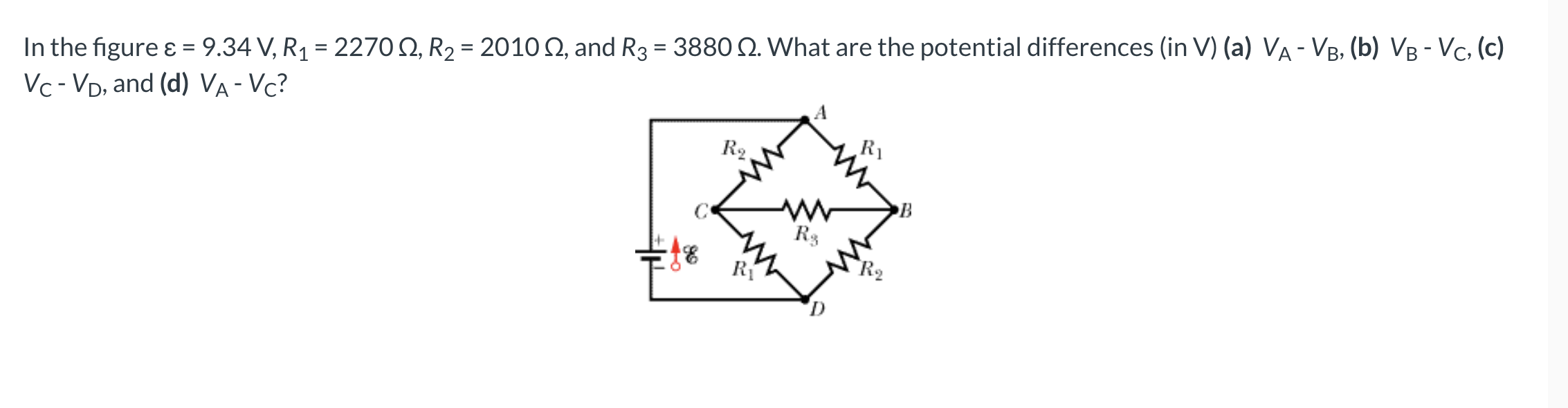 Solved In the figure ε=9.34 V,R1=2270Ω,R2=2010Ω, and | Chegg.com