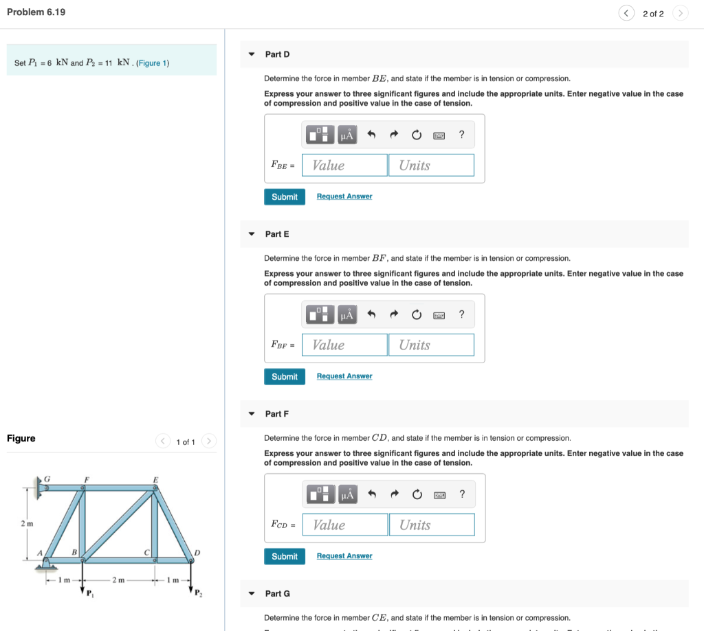 Solved Part A Set P1 -6 kN and P2 11 kN. (Figure 1) | Chegg.com Solved Part A Set P1 -6 kN and P2 11 kN. (Figure 1) | Chegg.com