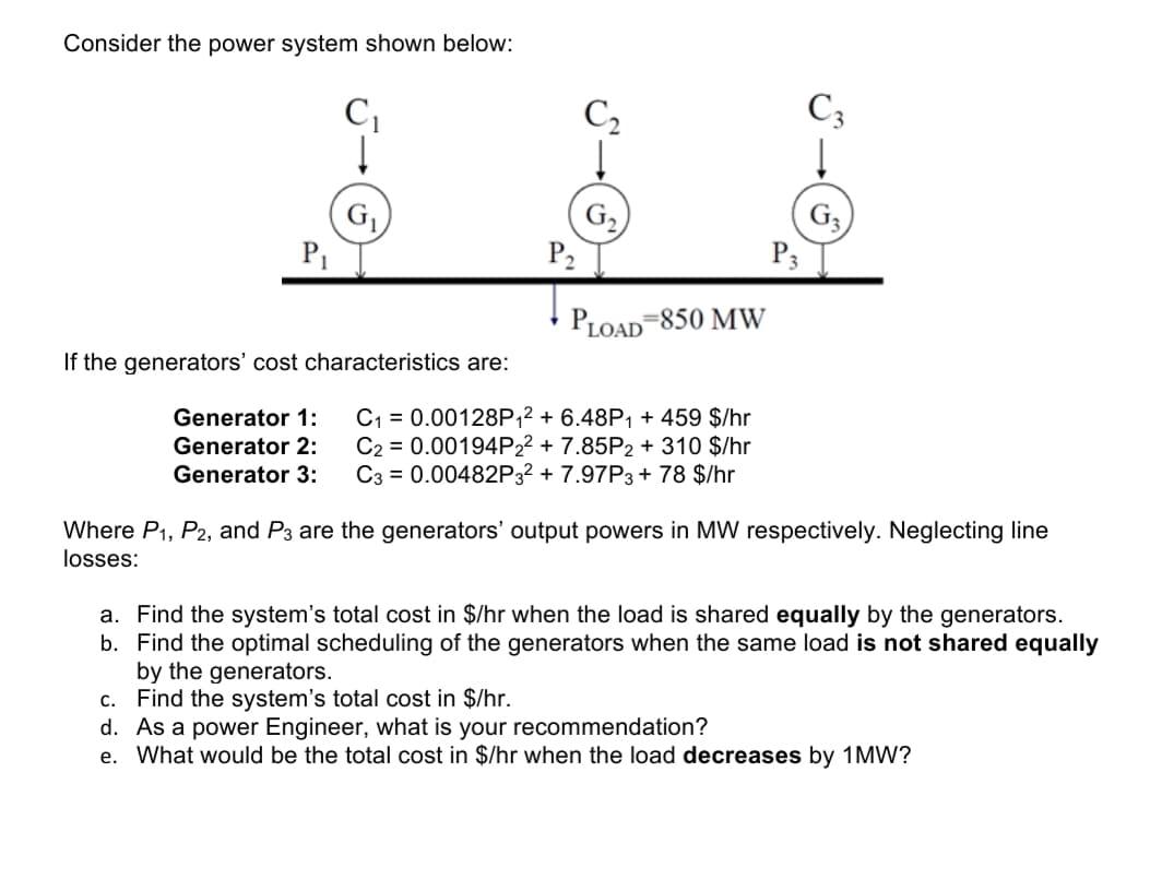 Solved Consider the power system shown below: C 1 C2 C3 G2 | Chegg.com