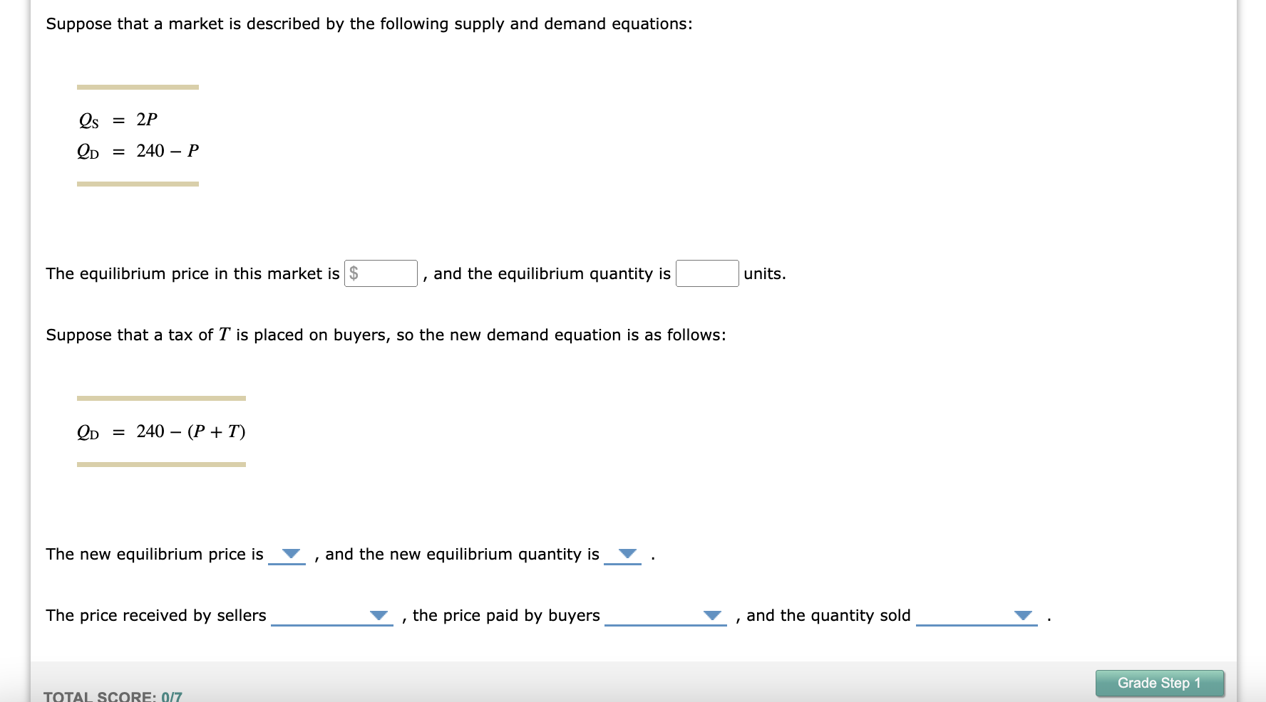 Solved Suppose that a market is described by the following | Chegg.com